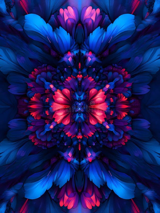 Abstract Symmetrical Floral Pattern with Blue and Purple Petals in a ...