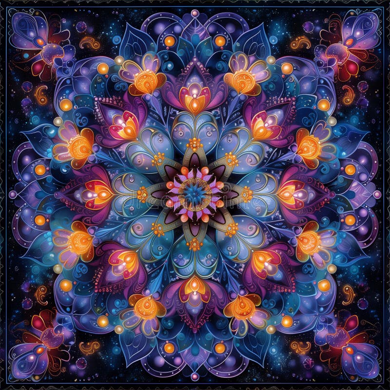 Abstract Symmetrical Mandala with Vibrant Colors and Detailed Patterns ...