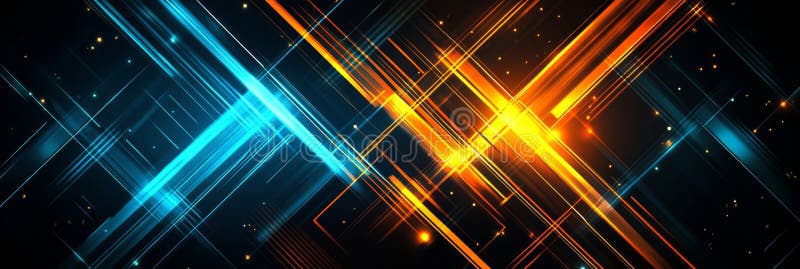 Abstract Symmetrical Network of Glowing Lines, Bright Cyan and Orange ...
