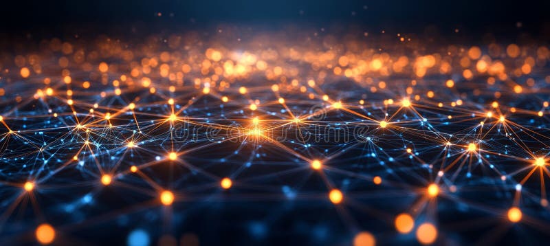 Abstract Symmetrical Network of Glowing Lines with Interconnected Dots ...