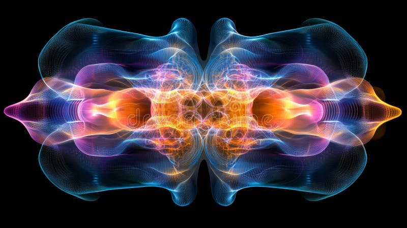 Abstract Symmetrical Pattern with Flowing Orange and Blue Particles on ...