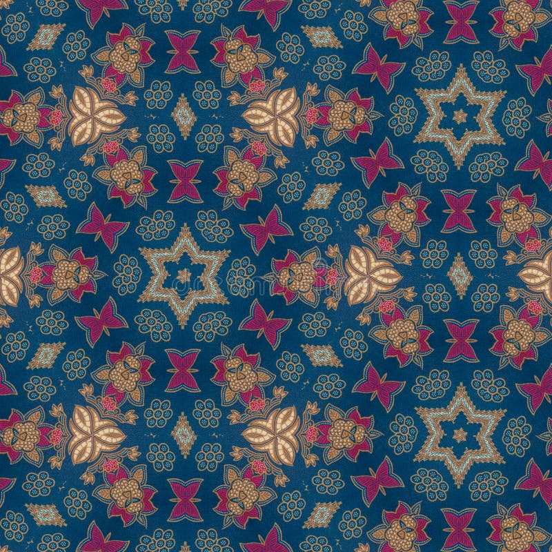 Abstract Symmetrical Pattern of Indonesian Batik in Navy Color, Floral ...