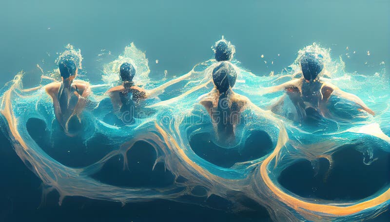 Abstract Synchronized Swimming Sport Poster, Illustration, Ai Generated ...