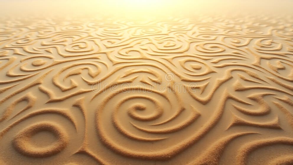 An Abstract Tan Surface with Repeating Swirl and Line Patterns in a ...
