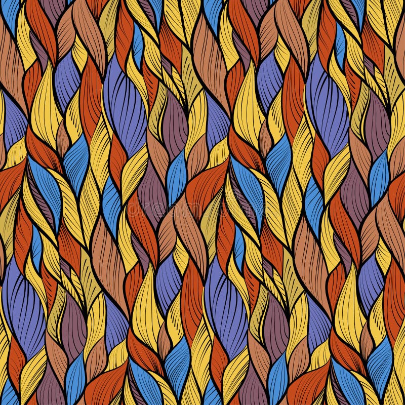 Abstract Tangled Leaves Seamless Pattern. Colorful Wavy Striped ...