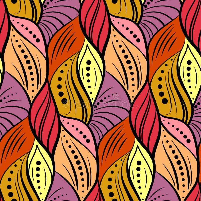 Abstract Tangled Leaves Seamless Pattern. Colorful Wavy Striped ...