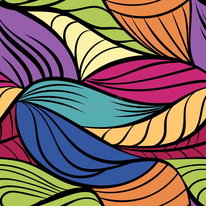 Abstract Tangled Leaves Seamless Pattern. Colorful Wavy Striped ...