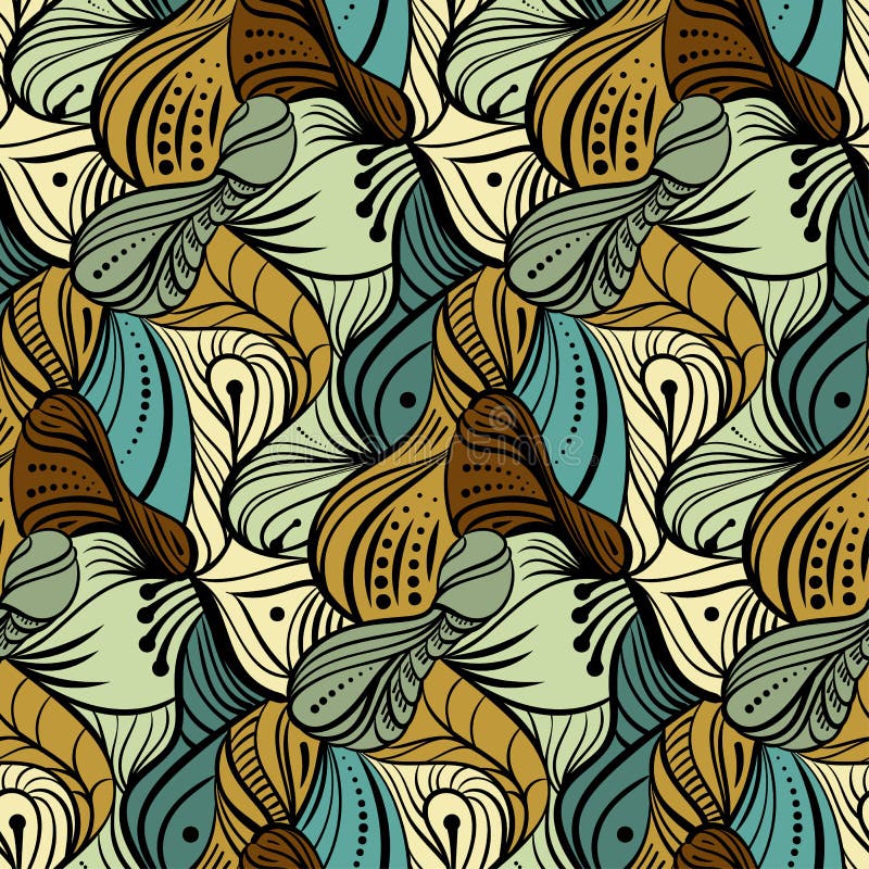 Abstract Tangled Leaves Seamless Pattern. Colorful Wavy Striped ...