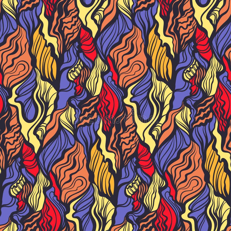 Abstract Tangled Leaves Seamless Pattern. Colorful Wavy Striped ...