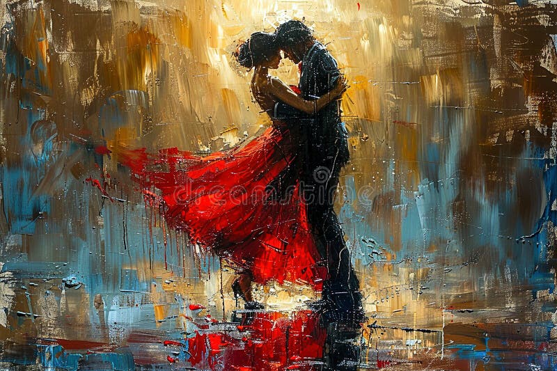 Abstract Tango Dancers in Passionate Embrace Painting Stock ...