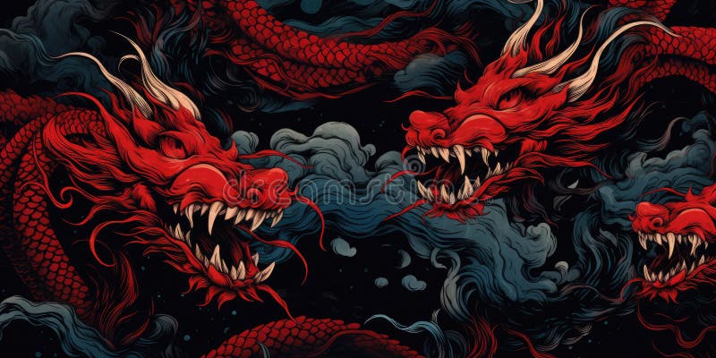 Abstract Tattoo Dragons Pattern Background in Black and Red Colors ...