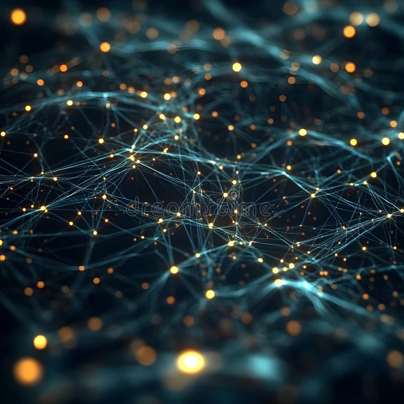 Abstract Teal and Amber Network Visualization Stock Illustration ...