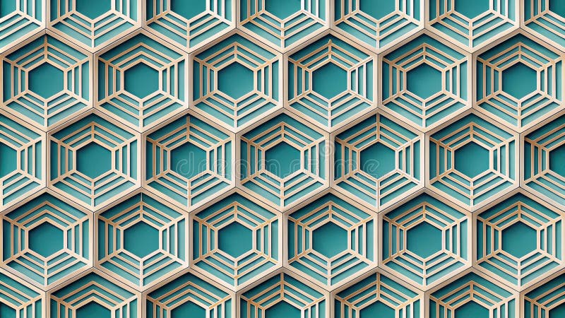 Abstract Teal and Beige Hexagonal Geometric Pattern Design. Generative ...