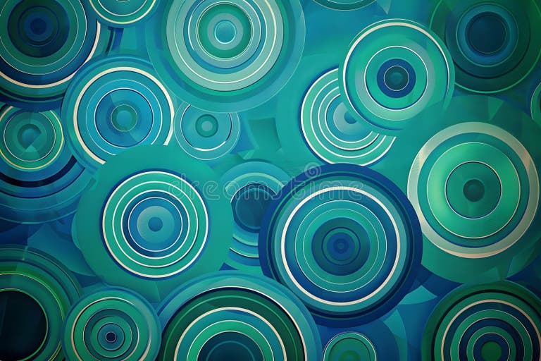 Abstract Teal and Blue Concentric Circles, a Visual Symphony of Interlocking Rings, Creating a ...