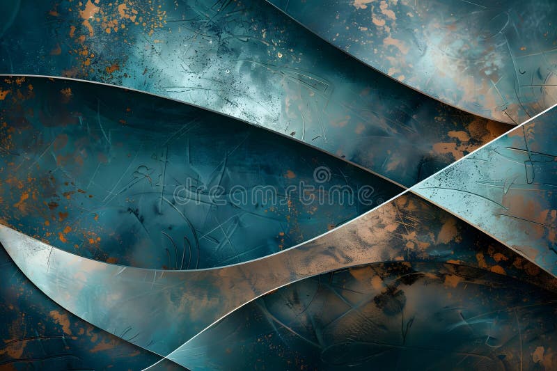 Abstract Teal and Copper Waves, Intertwined Layers of Textured Paint ...