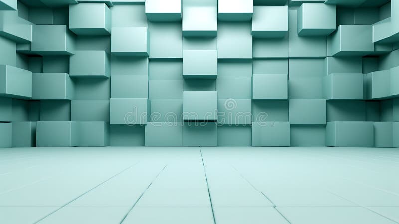 Abstract Teal Cube Wall Room Design Stock Illustration - Illustration ...