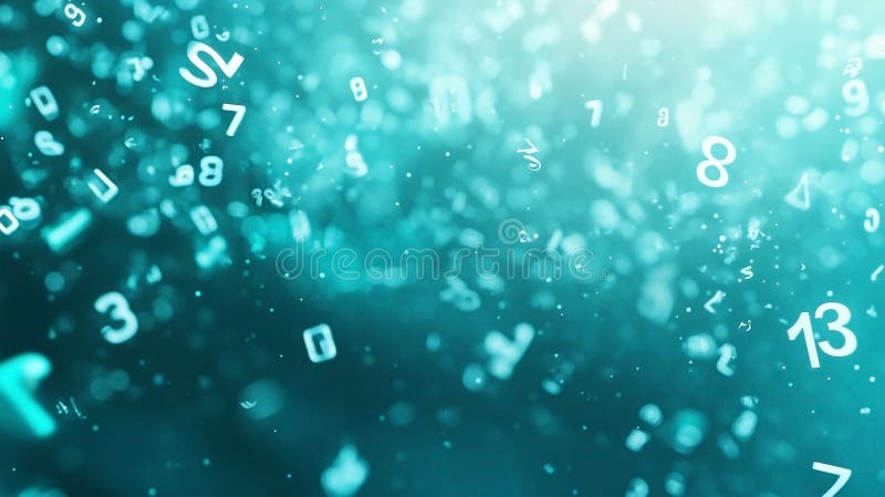 Abstract Teal Digital Background with Floating Numbers and Letters ...