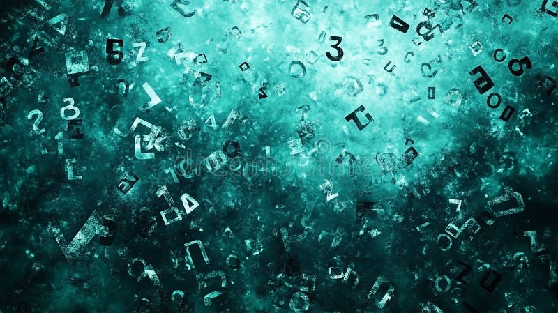 Abstract Teal Digital Background with Floating Numbers and Letters ...
