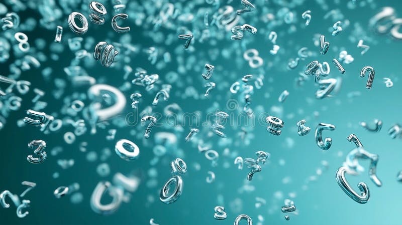 Abstract Teal Digital Background with Floating Numbers and Letters ...