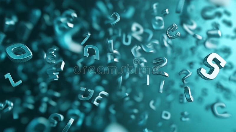 Abstract Teal Digital Background with Floating Numbers and Letters ...