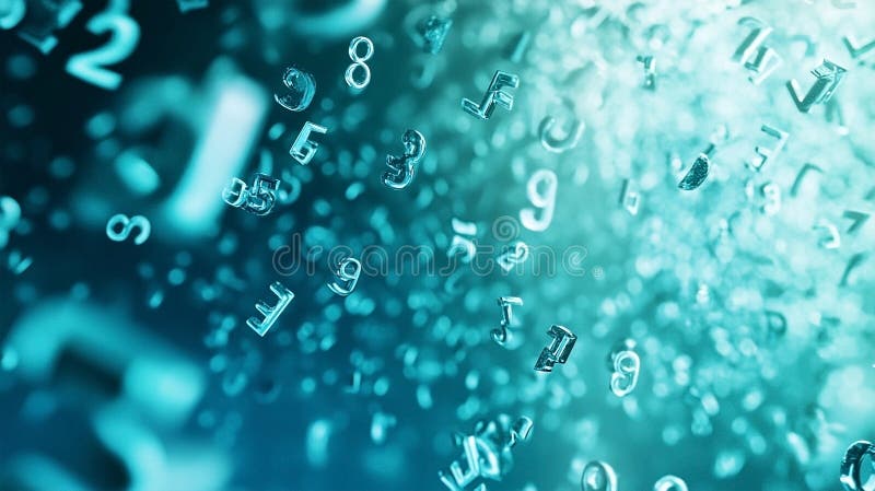 Abstract Teal Digital Background with Floating Numbers and Letters ...