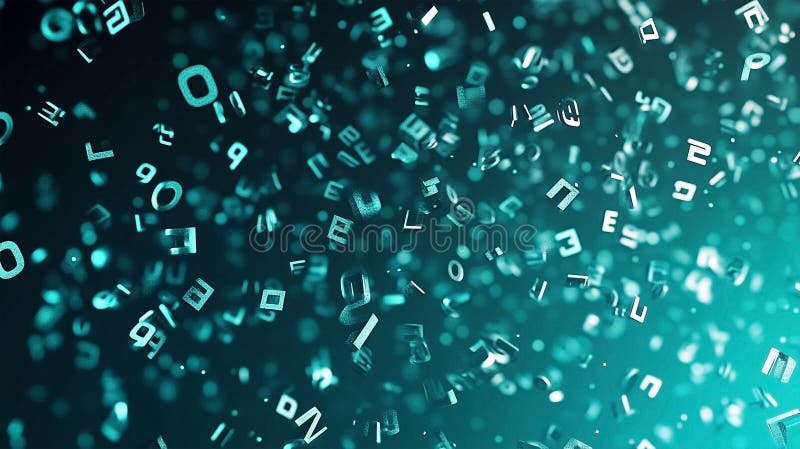 Abstract Teal Digital Background with Floating Numbers and Letters ...