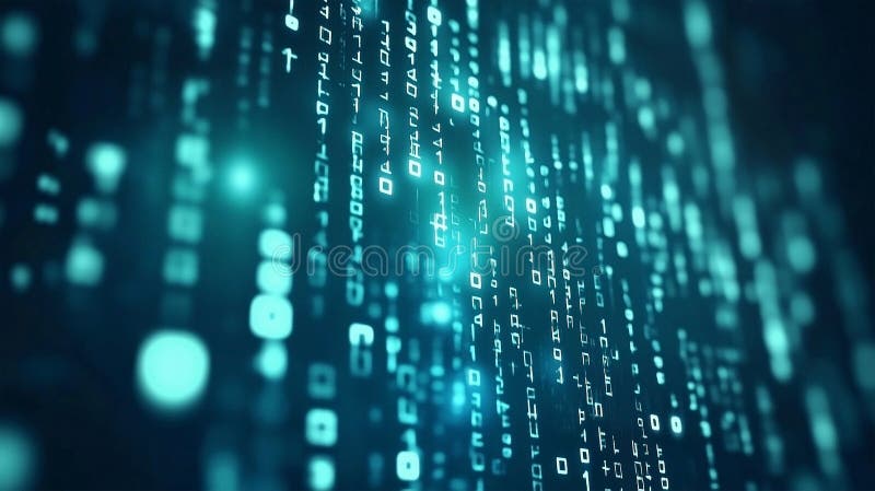 Abstract Teal Digital Background with Floating Numbers and Letters ...