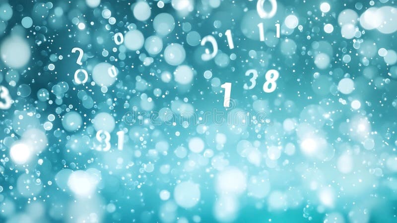 Abstract Teal Digital Background with Floating Numbers and Letters ...
