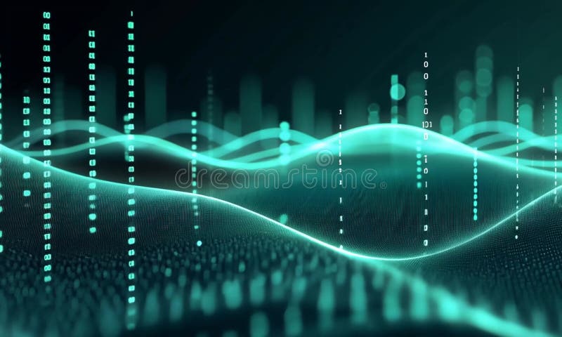 Abstract Teal Digital Wave Data Visualization: Futuristic Technology ...