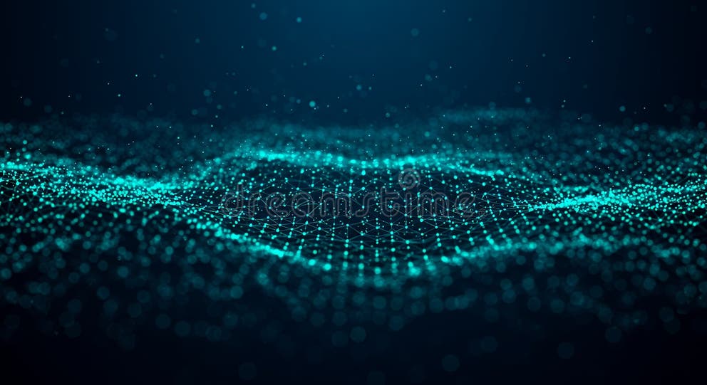 Abstract Teal Digital Wave: Futuristic Network Data Flow, Connection, Technology Background ...