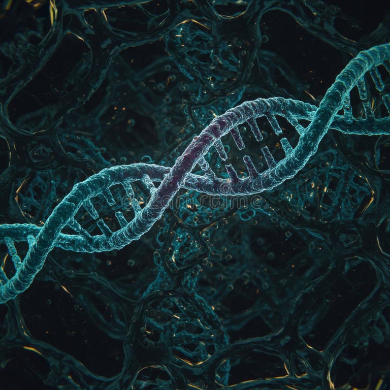 Abstract Teal DNA Double Helix on Dark Background Stock Illustration ...