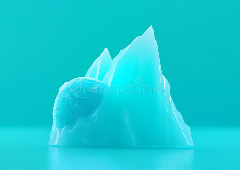 Abstract Teal Globe Iceberg Minimalist 3D Render Digital Art Background ...