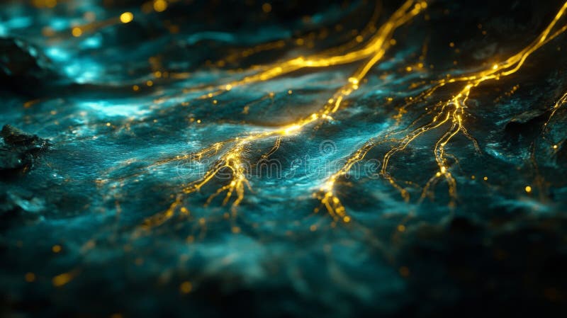 Abstract Teal and Gold Glowing Energy Lines Background Stock ...