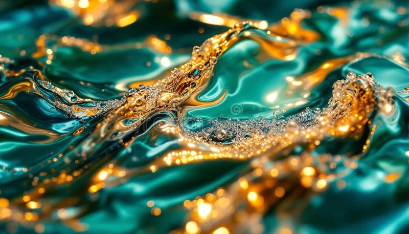 Golden Teal Liquid Wave stock illustration. Illustration of vibrant ...