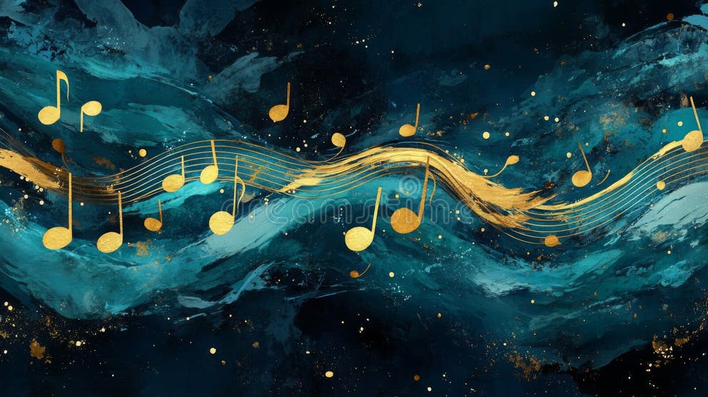 Abstract Teal and Gold Music Notes Background Stock Illustration ...
