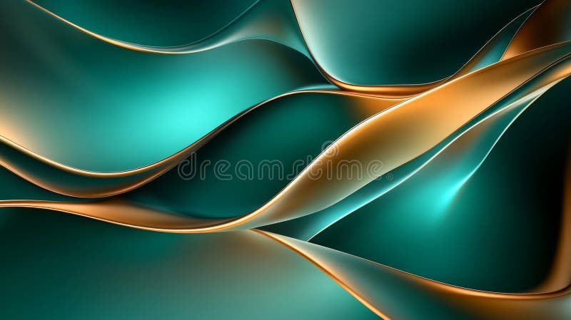 Abstract Teal and Gold Wave Background Design Stock Illustration ...