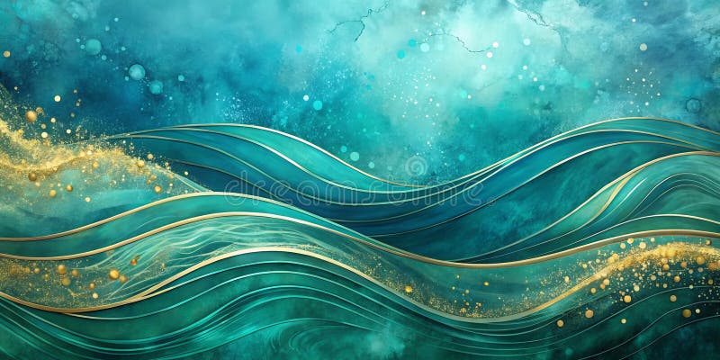 Abstract Teal and Gold Wave Design with Subtle Sparkle. Generative AI ...