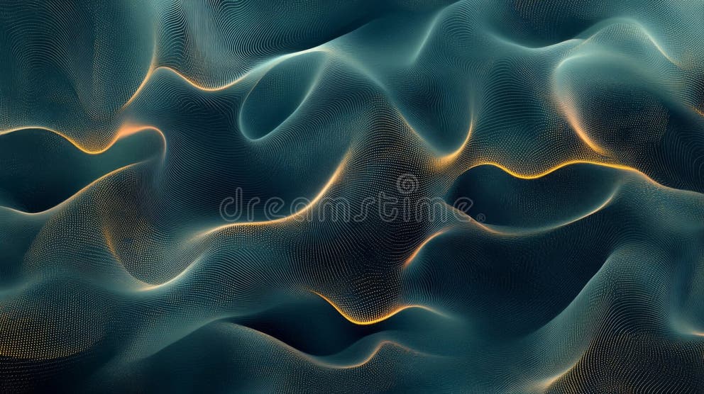 Abstract Teal and Gold Wave Particle Design Stock Illustration ...