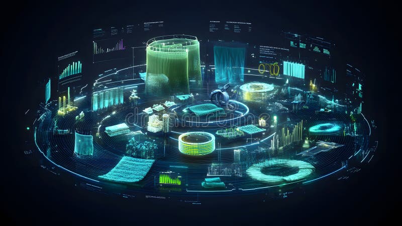 Abstract Teal and Green Data Visualization on Dark Background Stock ...