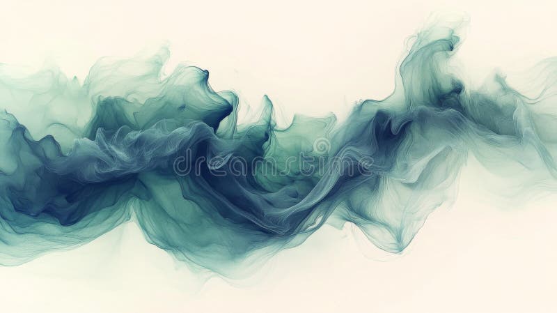 Abstract Teal Ink Waves Flowing Across White Background Stock ...
