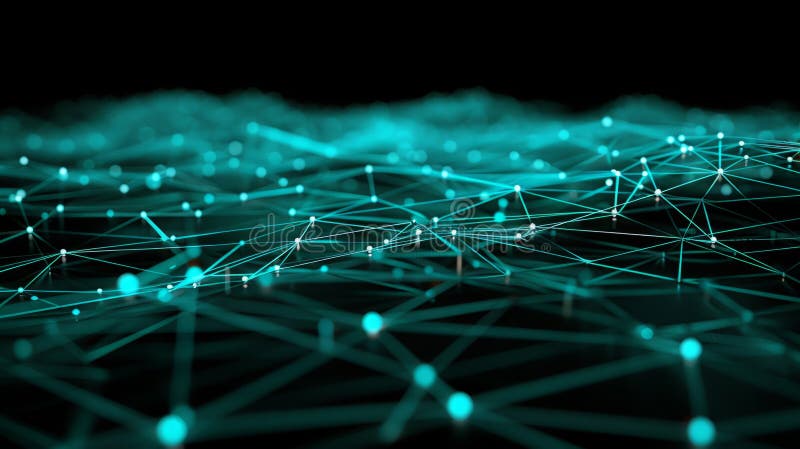 Abstract Teal Network Background with Connected Dots and Lines Stock ...