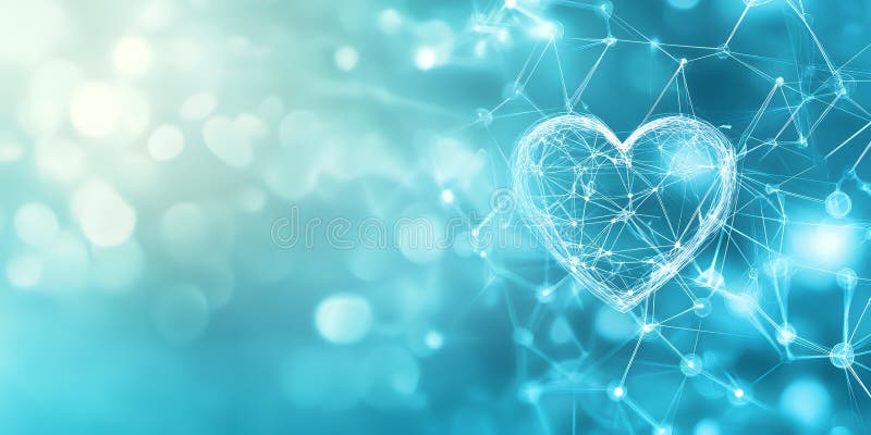 Abstract Teal Network Heart Connectivity Love and Technology Concept ...