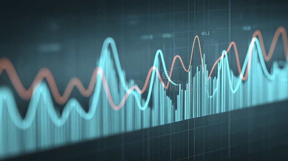 Abstract Teal and Orange Data Visualization Graph on Dark Background ...