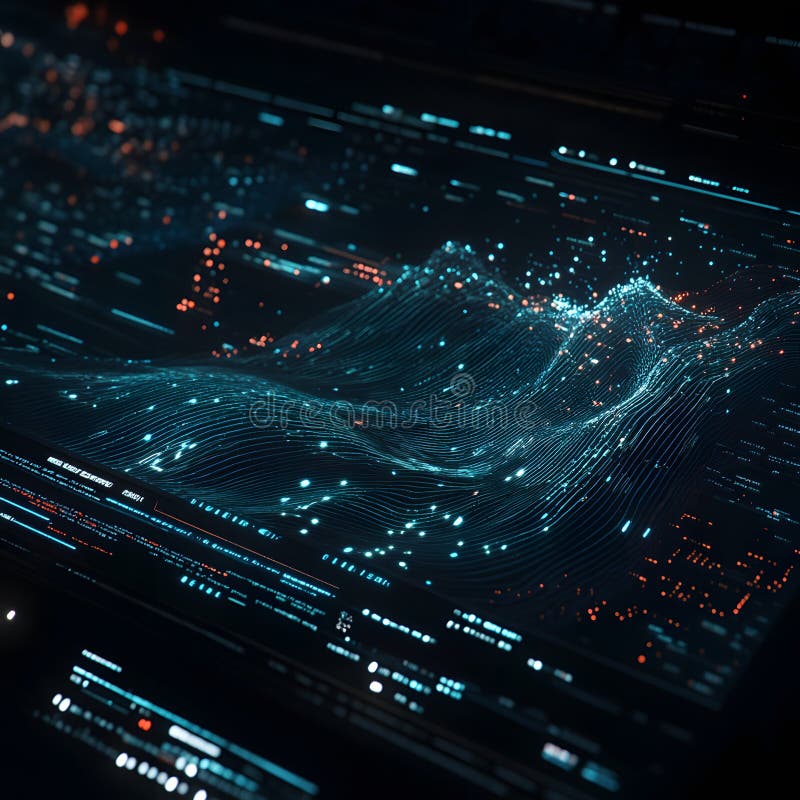 Abstract Teal and Orange Digital Landscape on Dark Screen Stock ...