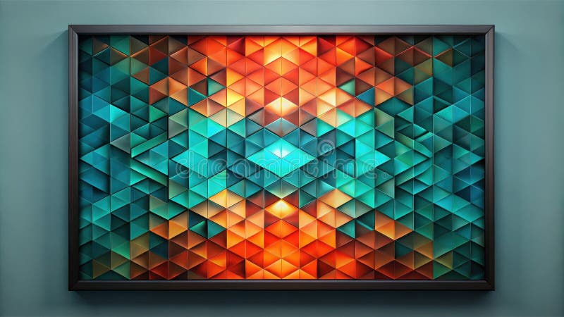 Abstract Teal and Orange Geometric Wall Art in a Modern Frame ...