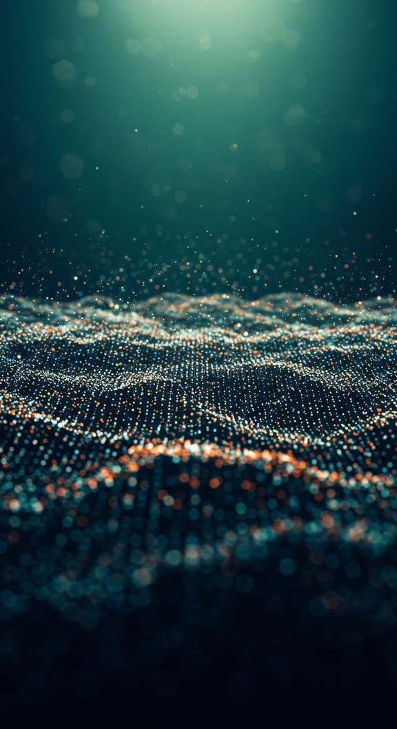 Abstract Teal Particle Background with Orange Glows Stock Illustration ...