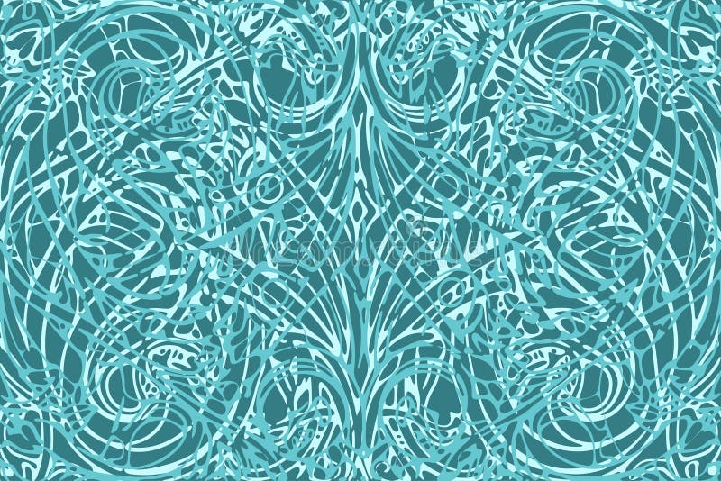 Abstract Teal Pattern with Intricate Line Designs and Swirls in a ...