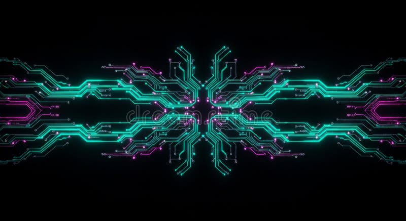 Abstract Teal and Pink Neon Circuit Lines on Dark Background Stock ...