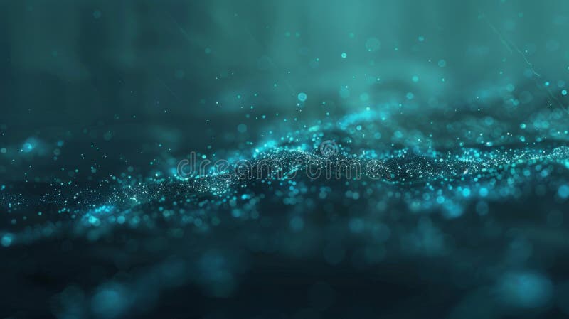 Abstract Teal Sparkle Wave, Particle Background. Digital Landscape ...