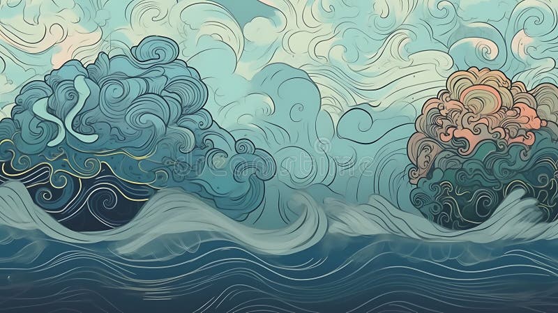 Abstract Teal Swirls Wave Pattern Design Stock Illustration ...